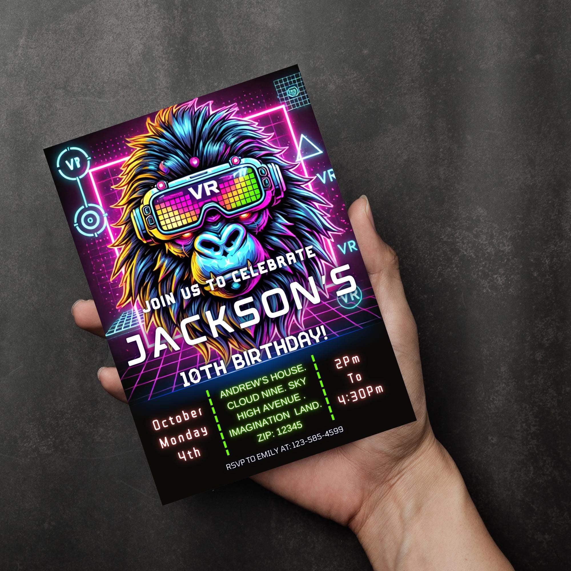 Gorilla VR Birthday Invitation, VR Birthday Evit, Tag Birthday, Gorilla ...