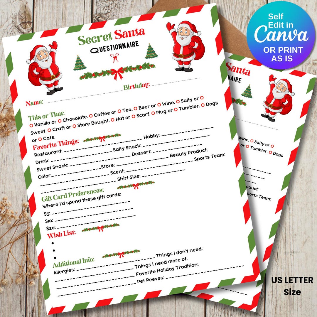 Secret Santa Questionnaire, Secret Santa Wish List, Secret Santa Form ...