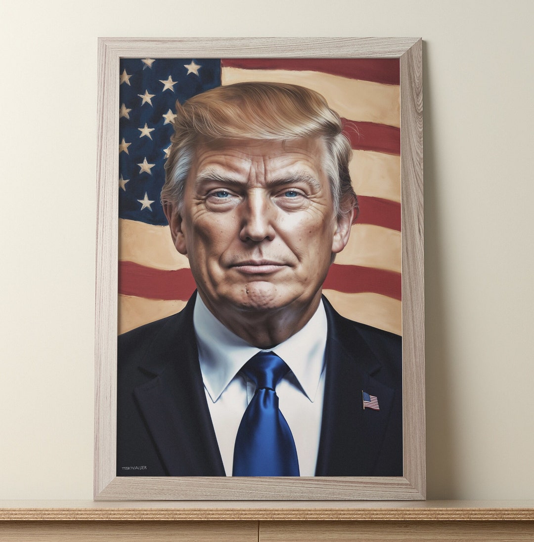 Donald Trump Painting Close up Suit Tie American Flag Vintage Color ...