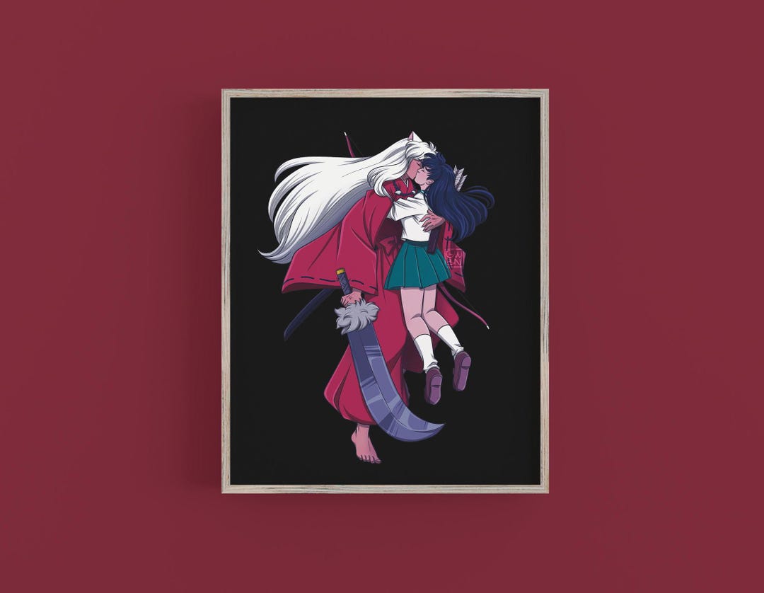 Inuyasha and Kagome First Kiss Inukag | Wall Art Print, Unframed Poster ...