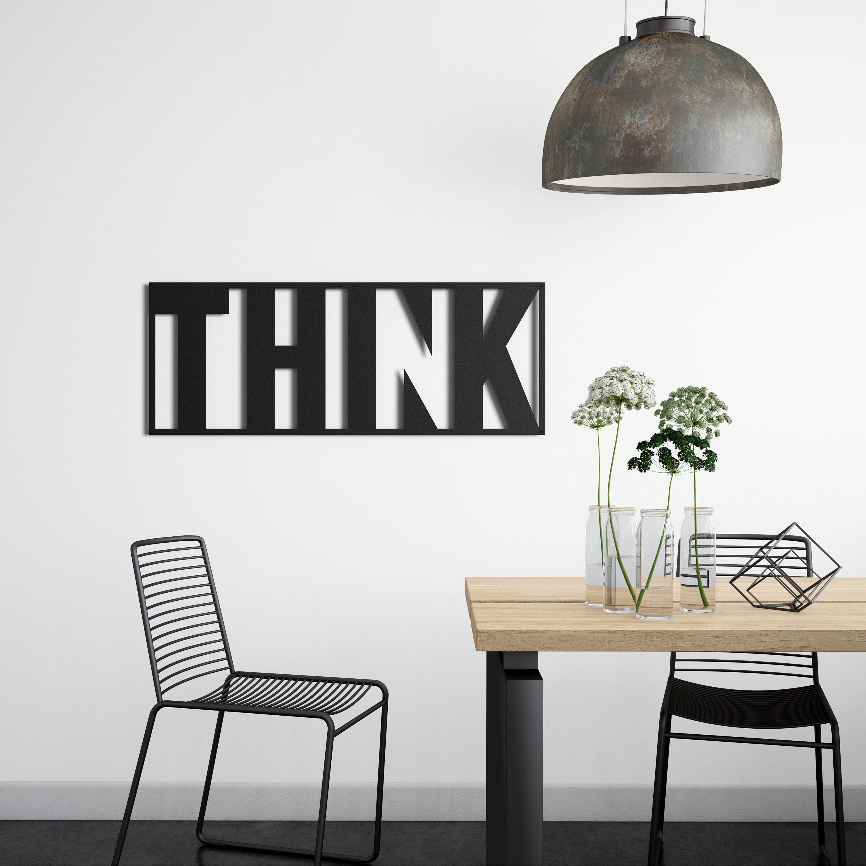Think Wall Sign, Large Metal Wall Decor, Aesthetic, Room Decor ...