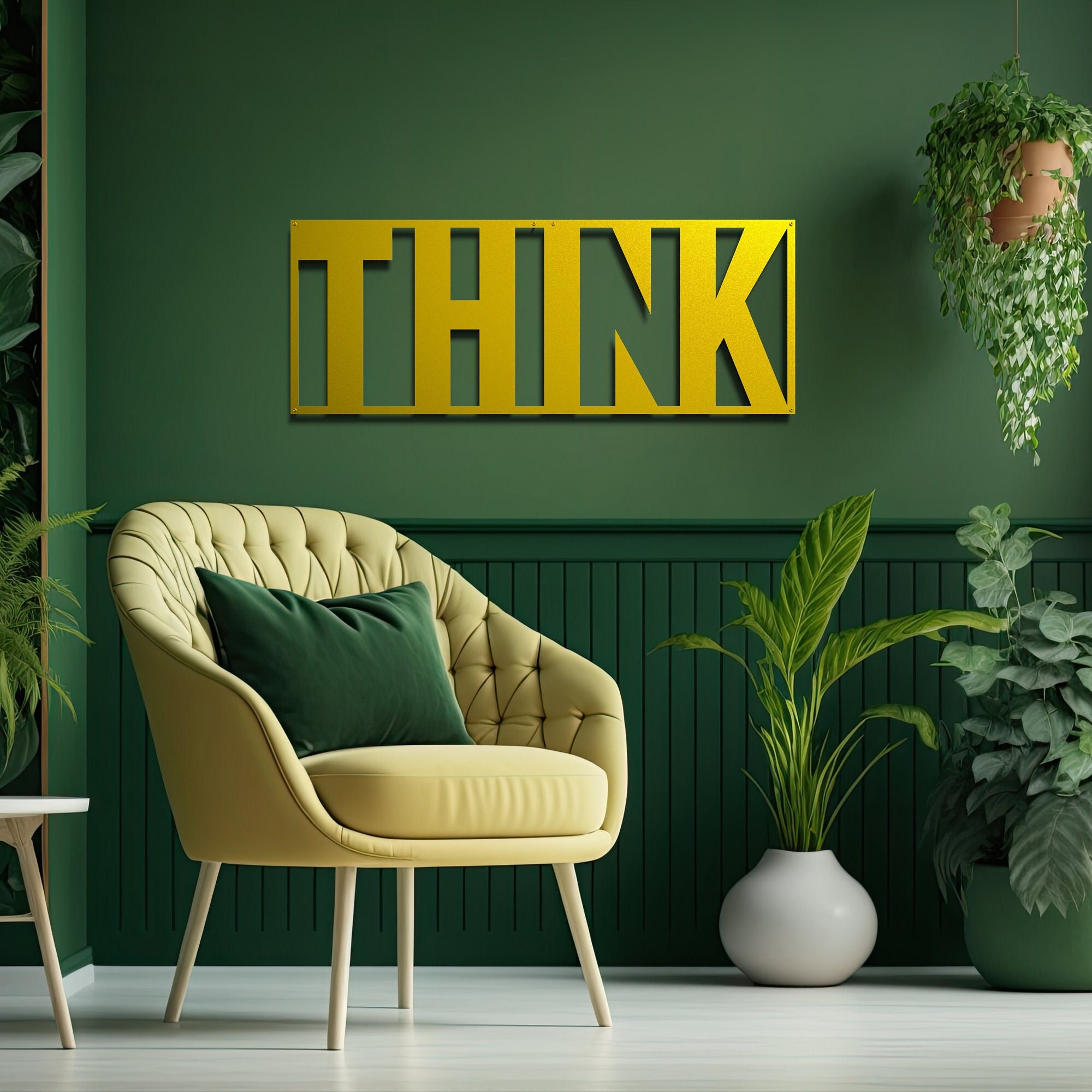 Think Wall Sign, Large Metal Wall Decor, Aesthetic, Room Decor ...