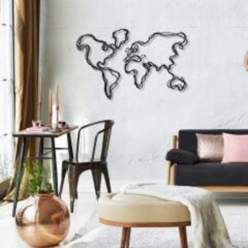 Metal World Map Metal Wall Decor Map Metal Art World Line - Etsy Metal World Map Metal Wall Decor Map Metal Art World Line - Etsy