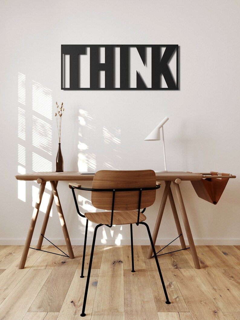 Think Wall Sign, Large Metal Wall Decor, Aesthetic, Room Decor ...