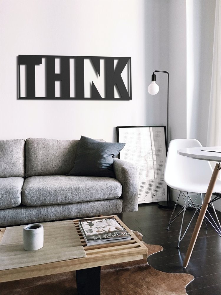 Think Wall Sign, Large Metal Wall Decor, Aesthetic, Room Decor ...