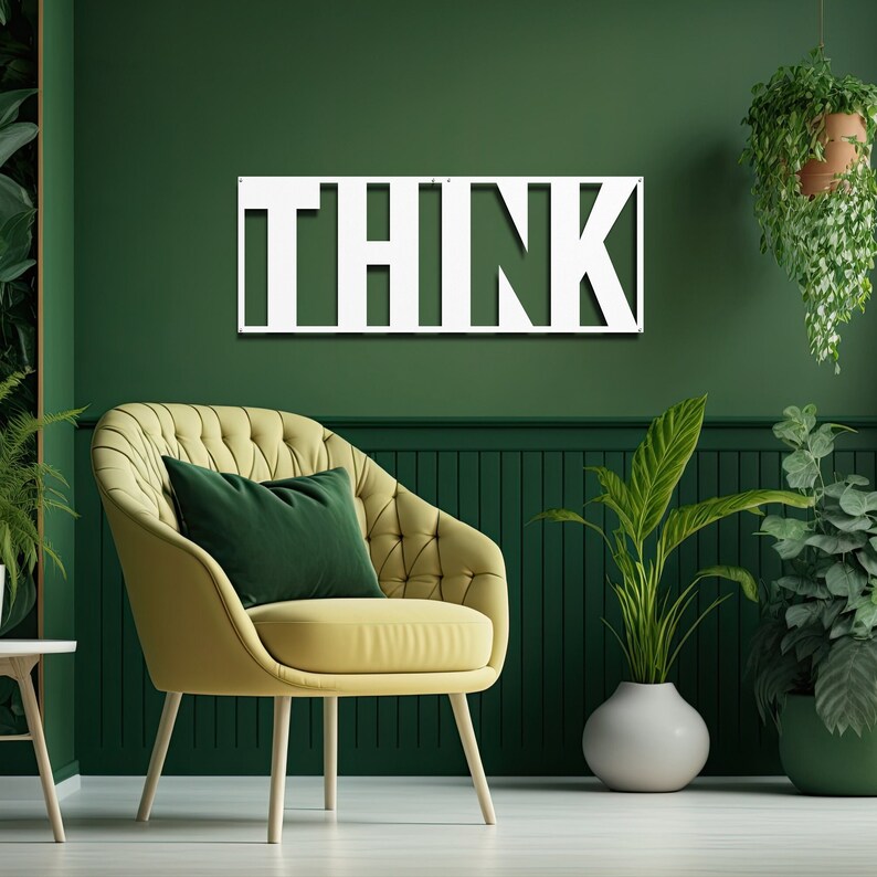Think Wall Sign, Large Metal Wall Decor, Aesthetic, Room Decor ...