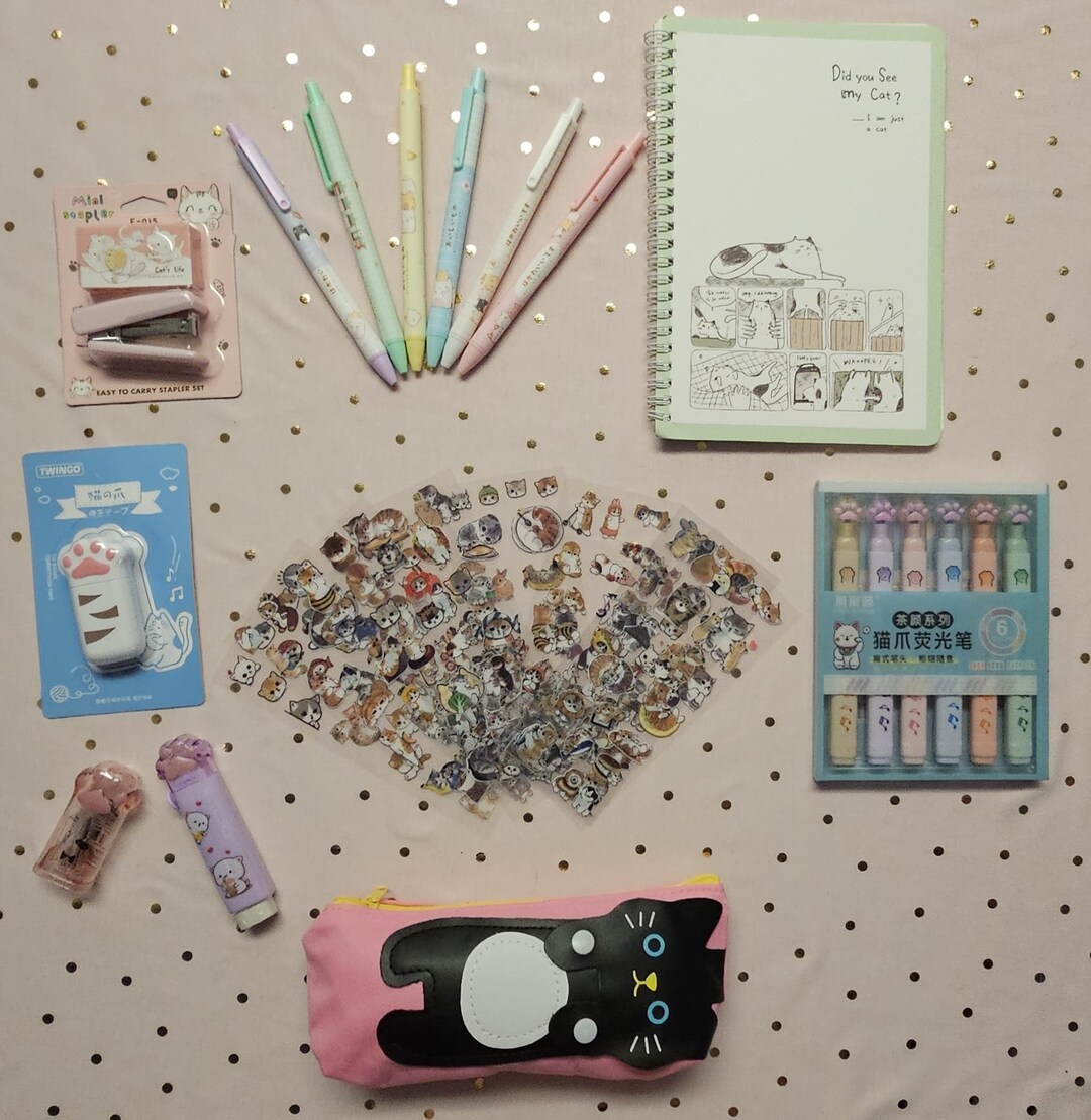 Cute Cat Kitty Stationery Set, Kawaii Neko Stationary School Supplies ...