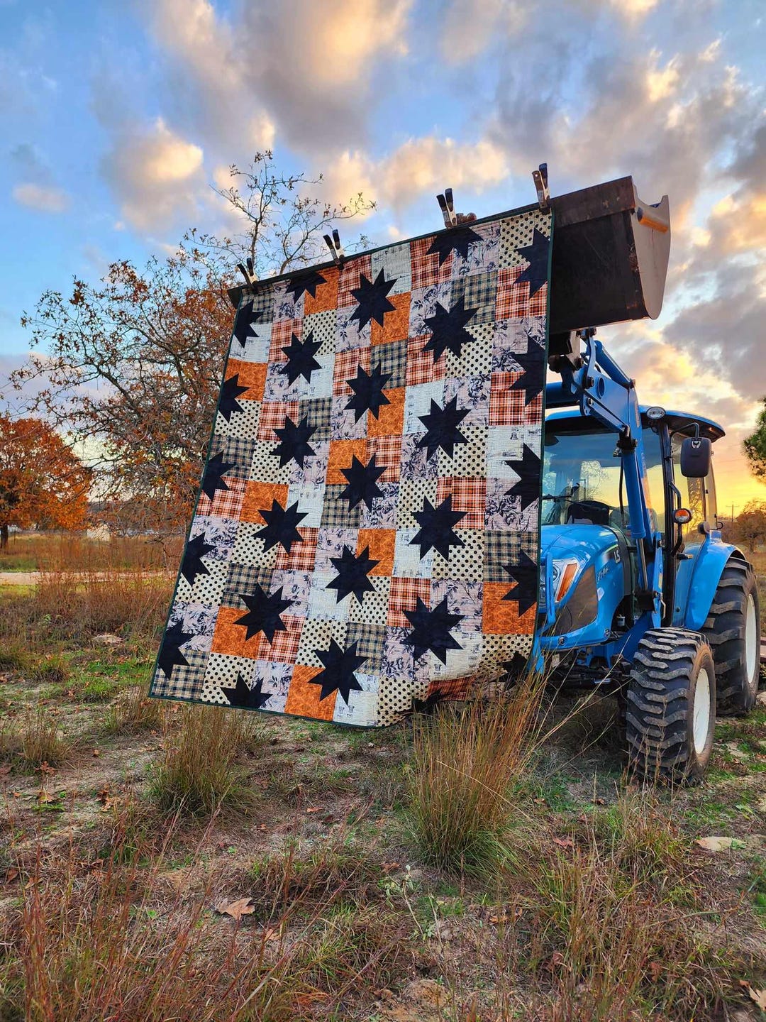 Handmade Fall Quilt - Rustic Star Patchwork Quilt, Autumn Colors, Cozy ...