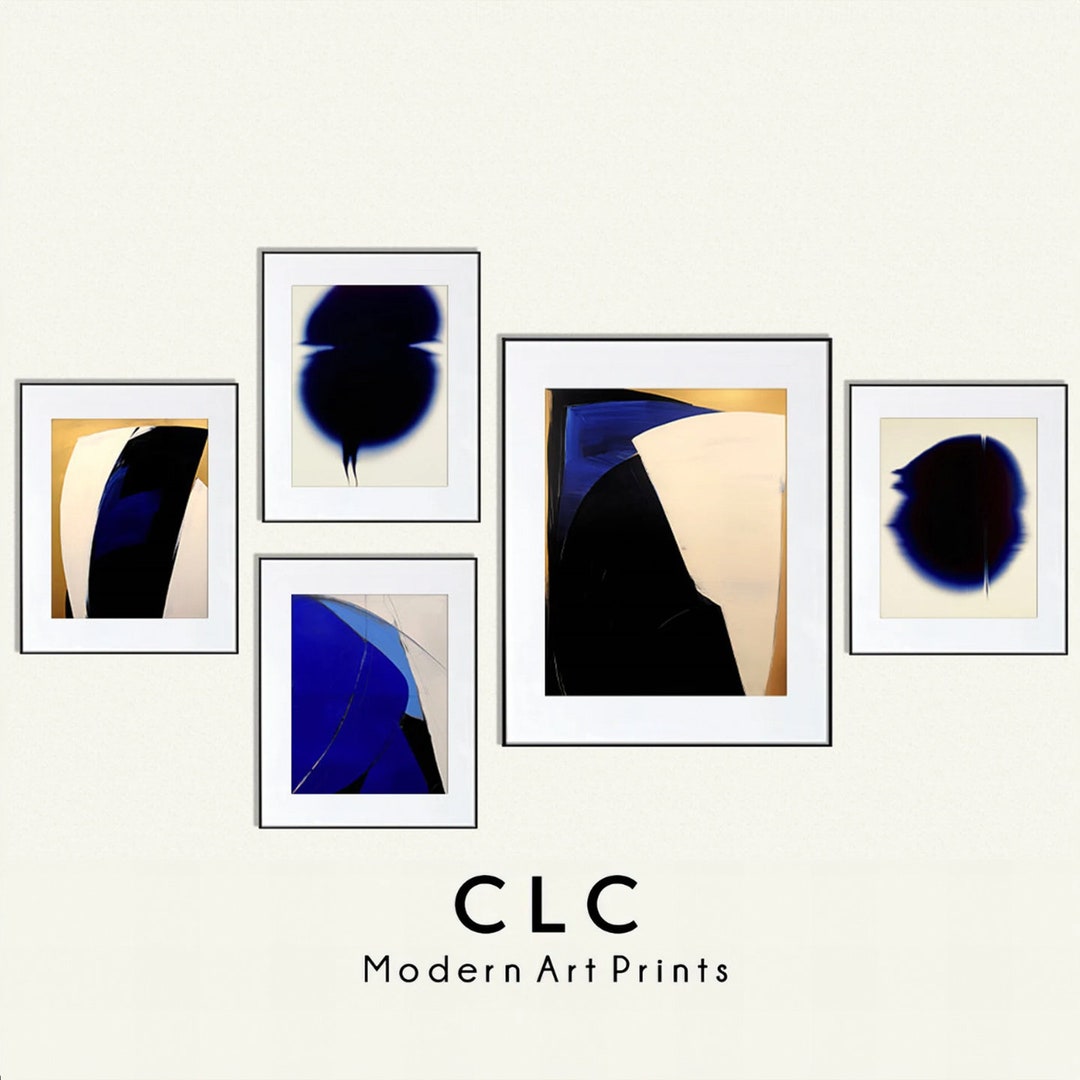 Digital Modern Art Gallery Wall of 5 With Cobalt Blue With Abstract ...