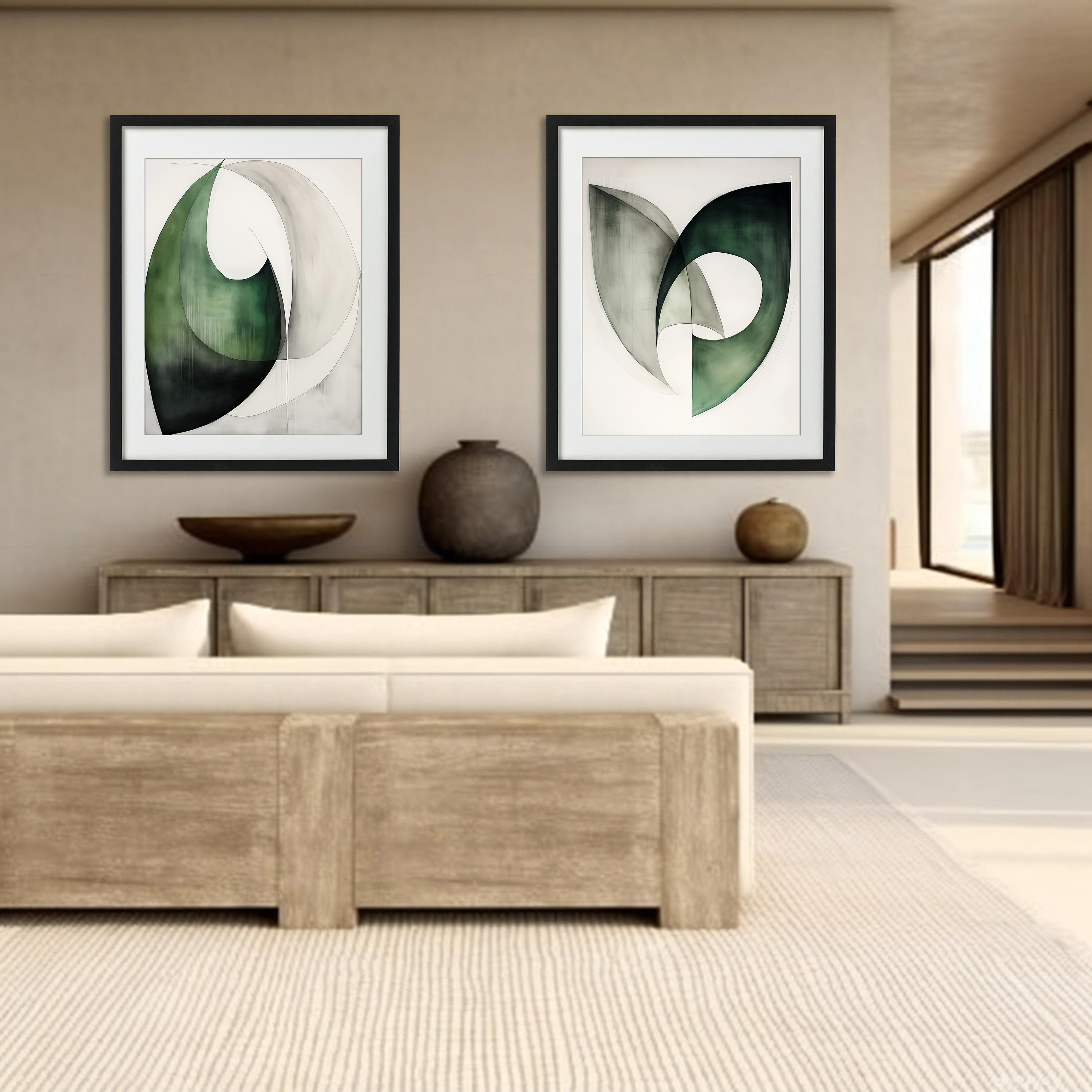 Minimalistic Modern Digital Art Download in Vibrant Green, White and ...
