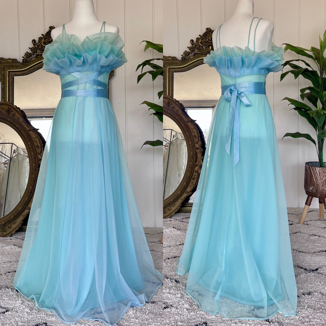 Vintage Sheer Blue Ruffle Gown Vintage 50s Vanity Fair Nightgown With ...
