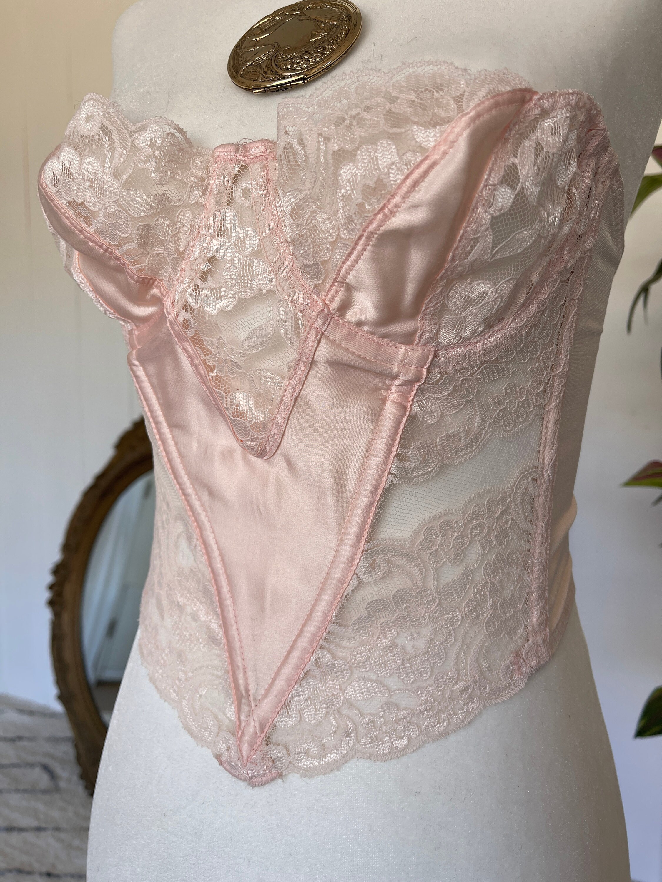 Vintage Christian Dior Lace and Satin Blush Pink Corset Bustier - Etsy