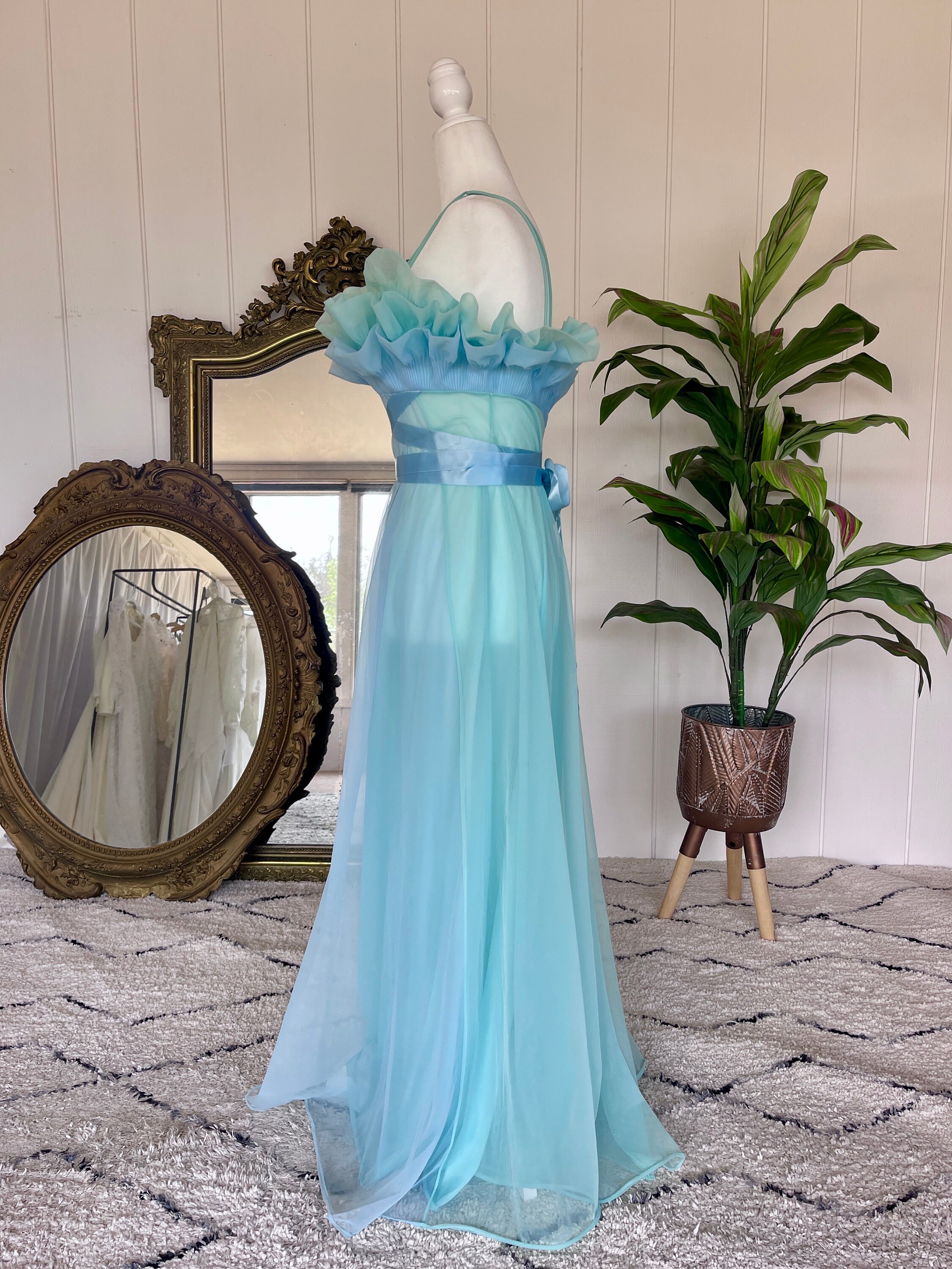 Vintage Sheer Blue Ruffle Gown Vintage 50s Vanity Fair Nightgown With ...
