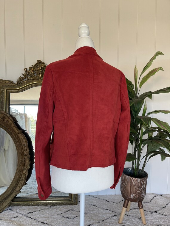 Y2K Burnt Orange Faux Suede Jacket with Lace Up Detai… - Gem