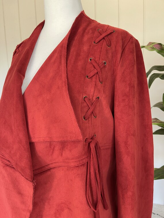 Y2K Burnt Orange Faux Suede Jacket with Lace Up Detai… - Gem