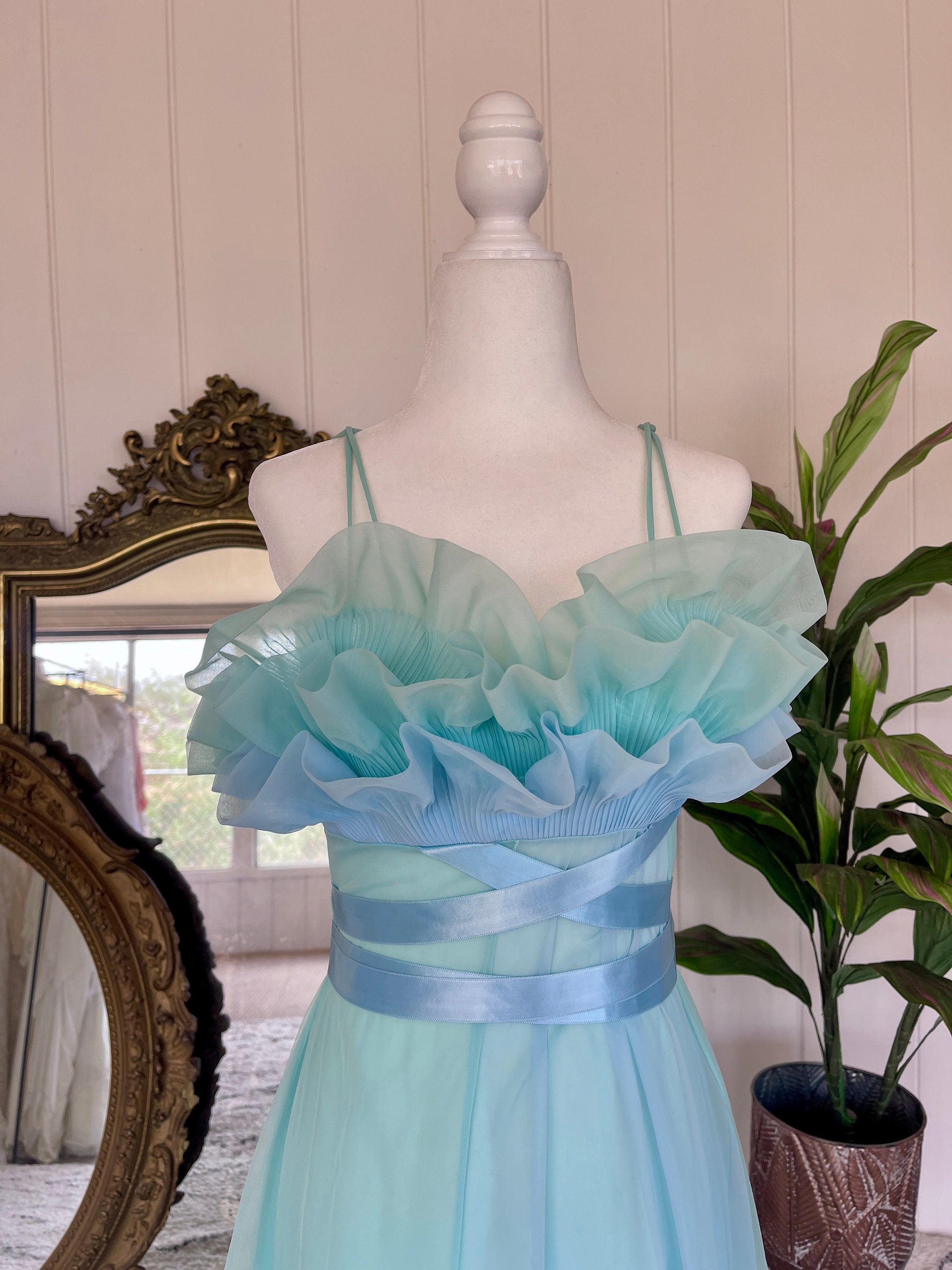 Vintage Sheer Blue Ruffle Gown Vintage 50s Vanity Fair Nightgown With ...