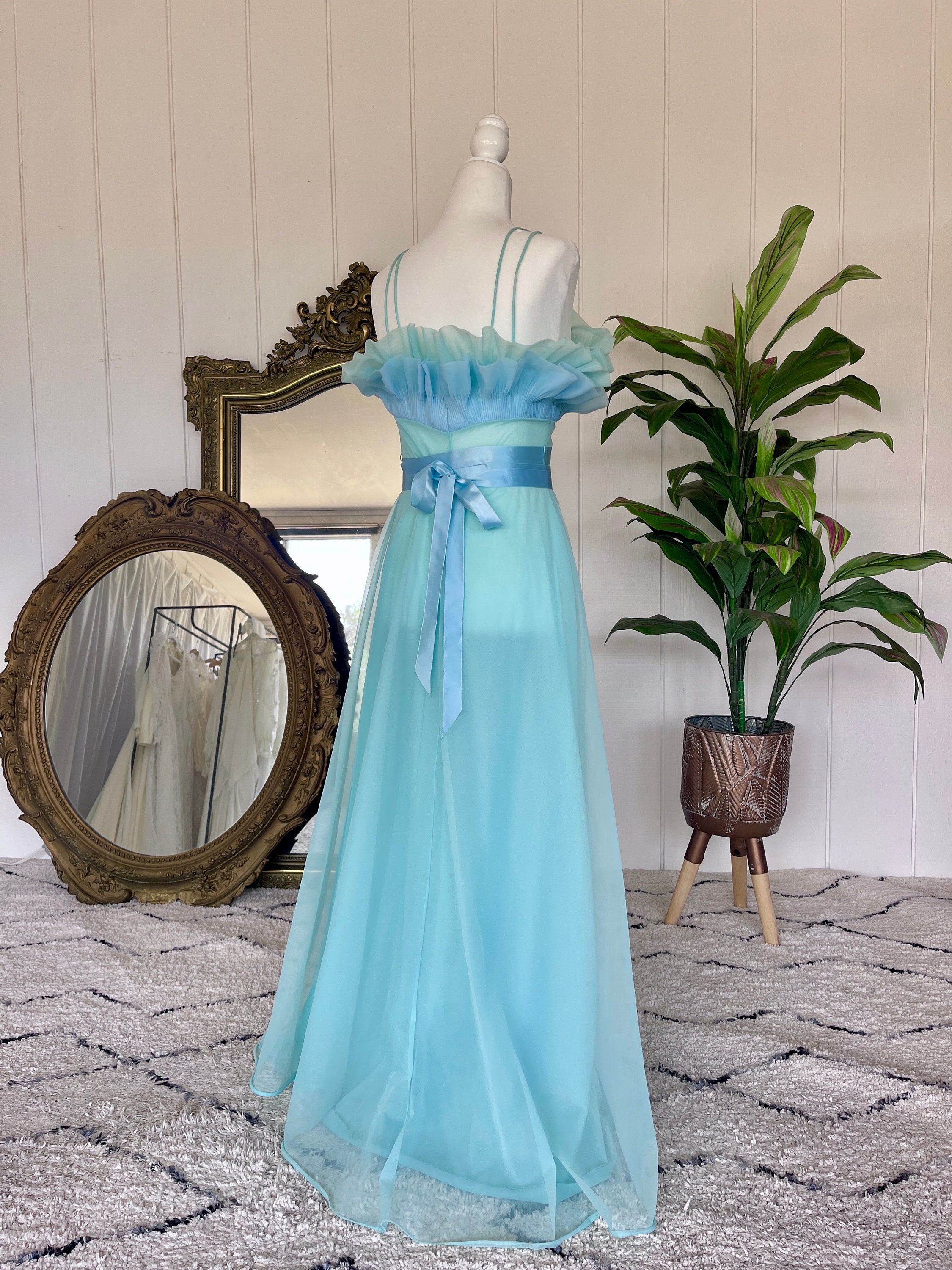 Vintage Sheer Blue Ruffle Gown Vintage 50s Vanity Fair Nightgown With ...