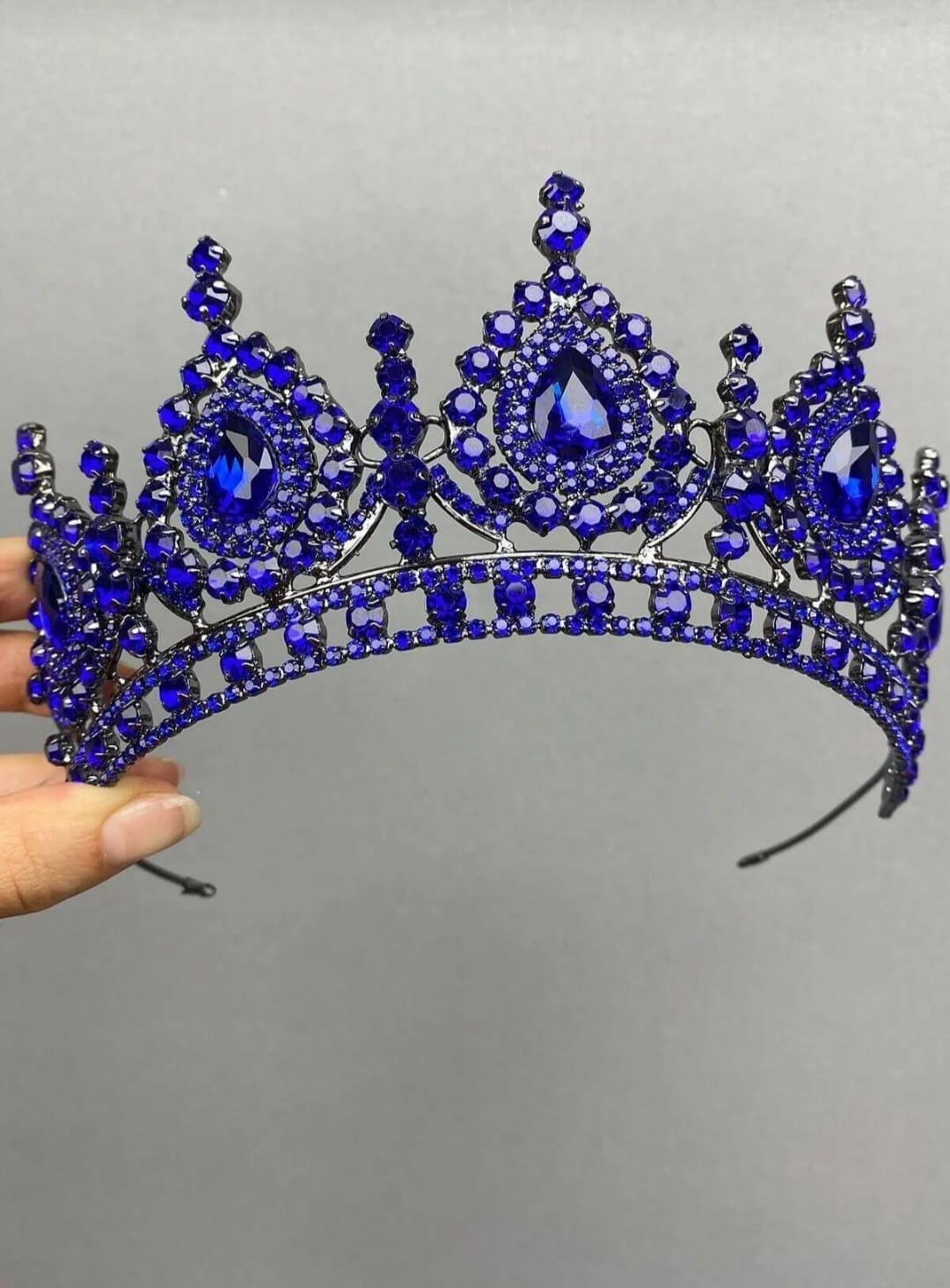 Sapphire Blue Crystal Tiara: Elegant Rhinestone Wedding Crown - Etsy