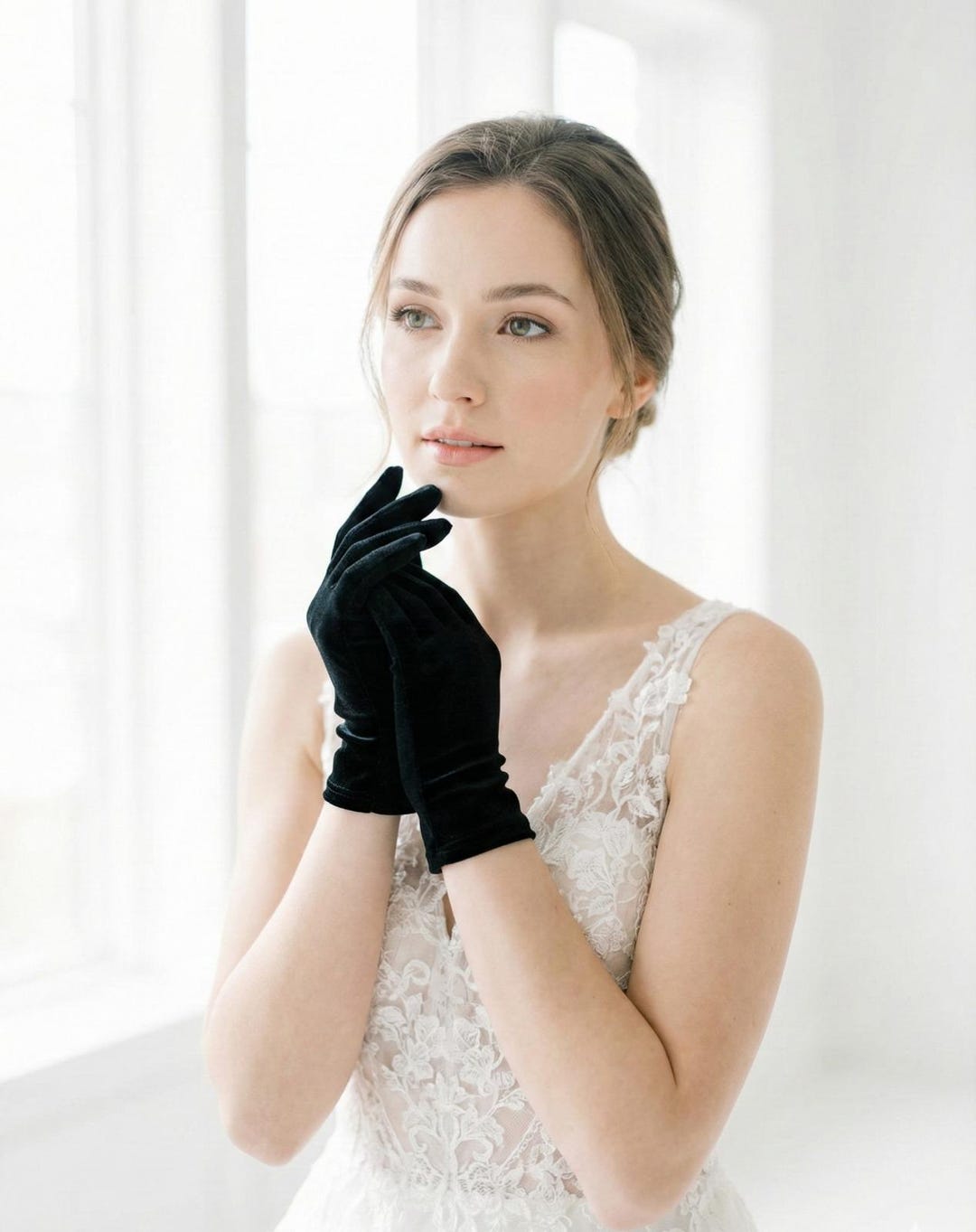 Black Velvet Bridal Gloves, Vintage Style Evening Gloves - Etsy
