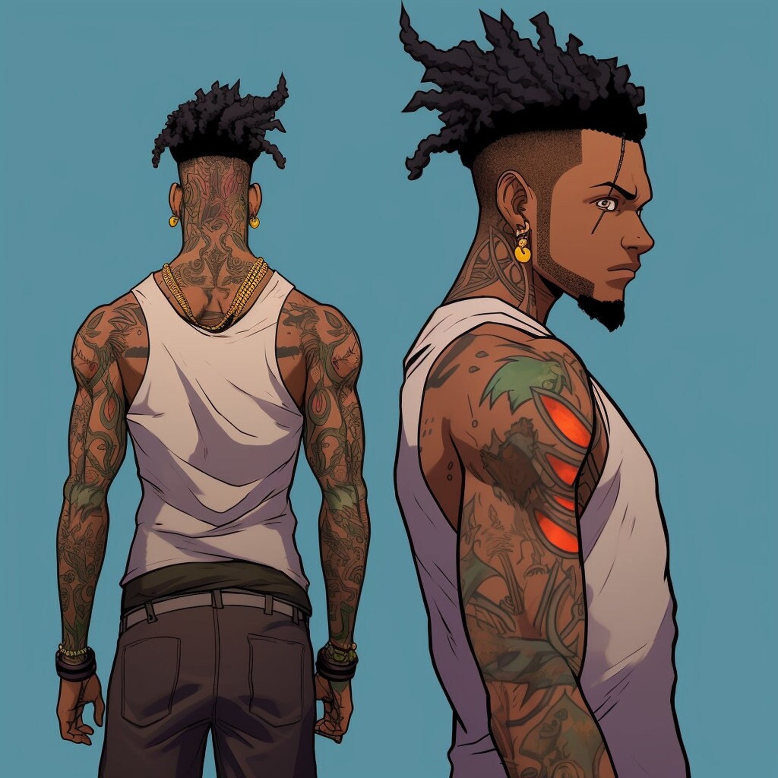 Black African American Anime Character Malik - Etsy