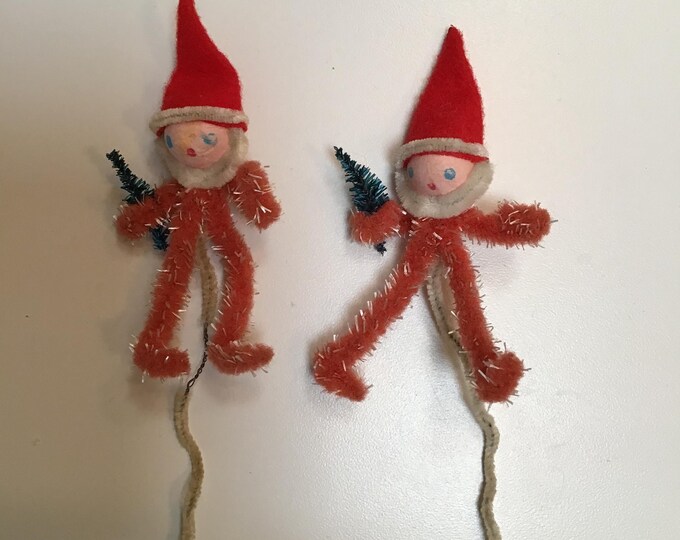 Vintage Chenille Elf/santa Christmas Ornaments - Etsy