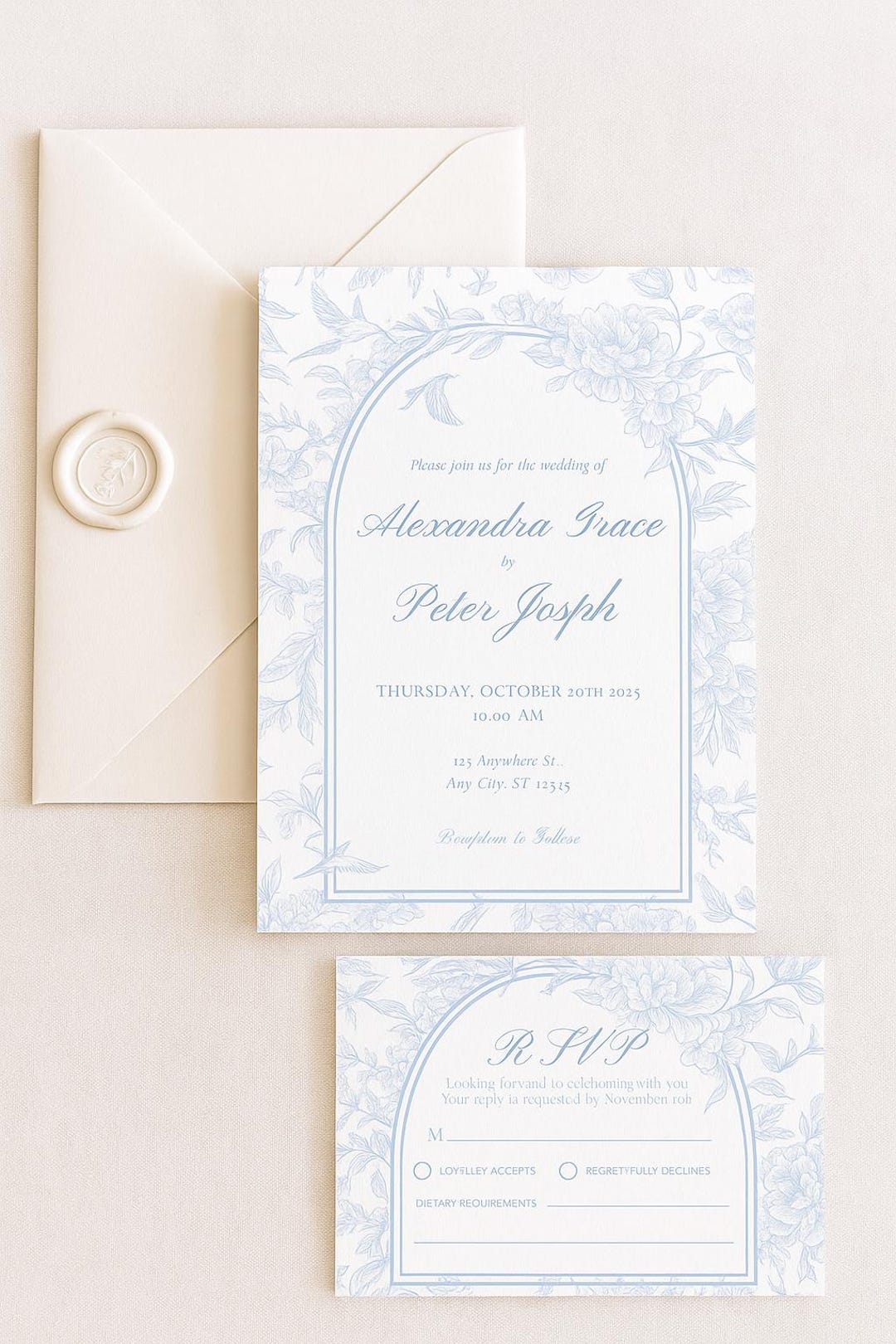 The Everblue Wedding Invitation Set With RSVP Card L Elegant Blue ...