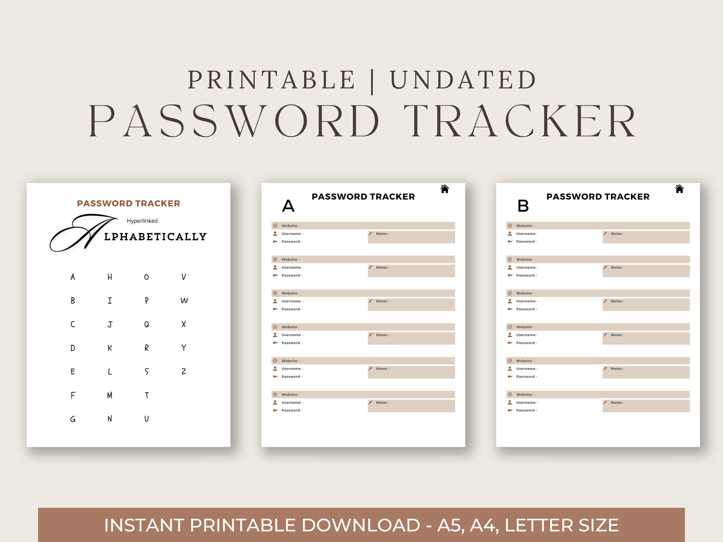 Template Password Tracker Printable Fillable, Password Keeper, Organizer, Log, Alphabetically A4 ...