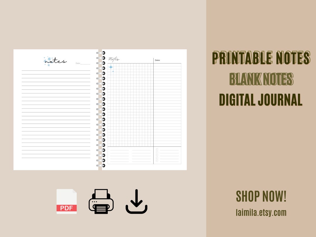 B&W Notes Pages Printable, Writing Paper, Blank Notes, Study Note ...