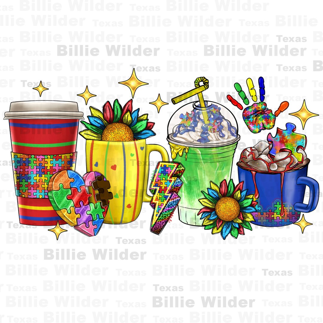 Autism Coffee Cups Png Sublimation Design Download, Autism Awareness ...