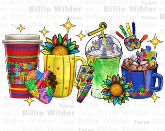 Autism Awareness Day Coffee Cups Png Sublimation Design Download ...