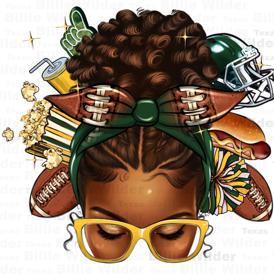 American Football Afro Messy Bun Dark Green and Yellow Png Sublimation ...