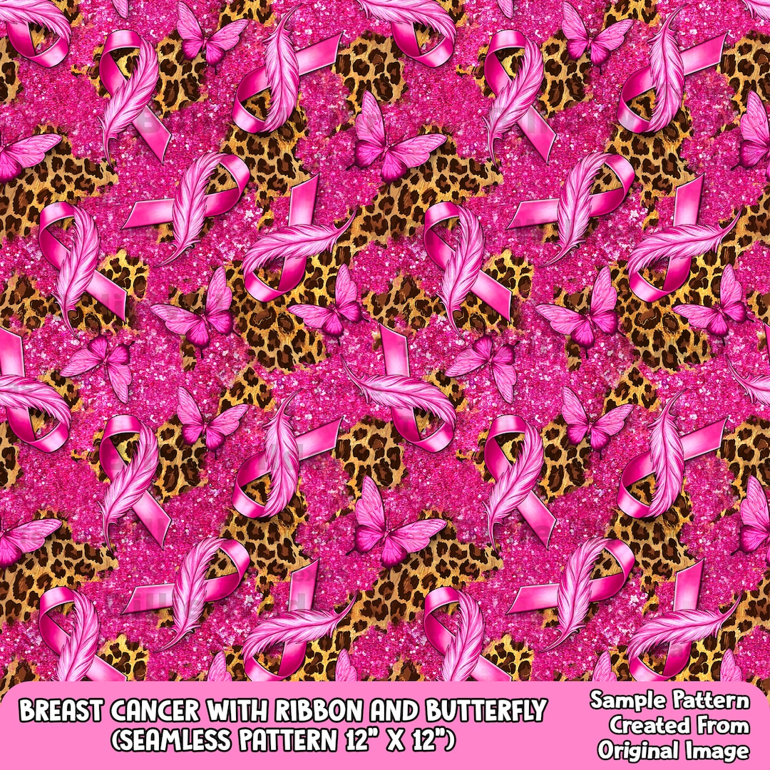 Breast Cancer Ribbon Seamless Pattern Digital Paper, Glitter Digital ...