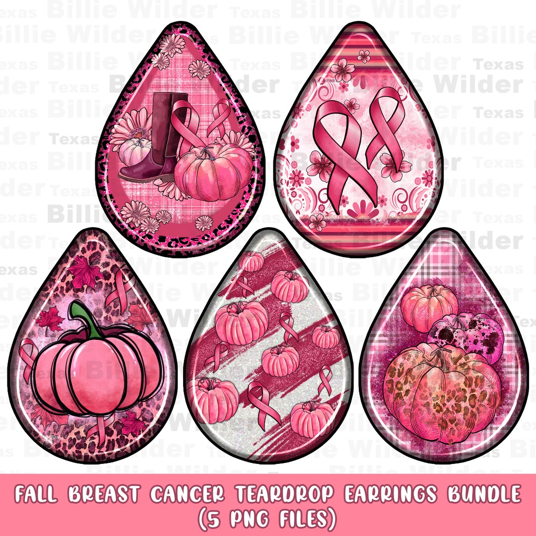 Fall Breast Cancer Teardrop Earrings Png Sublimation Design Bundle ...