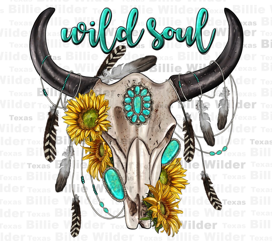 Wild Soul Boho Bull Skull Png Sublimation Design Download, Sunflowers ...