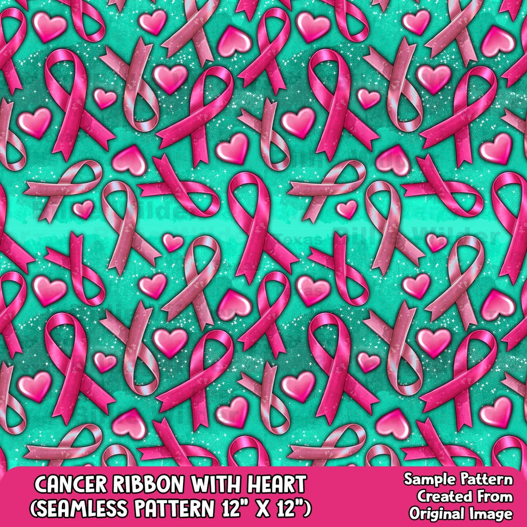 Breast Cancer Ribbon Seamless Pattern Digital Paper, Heart Digital ...