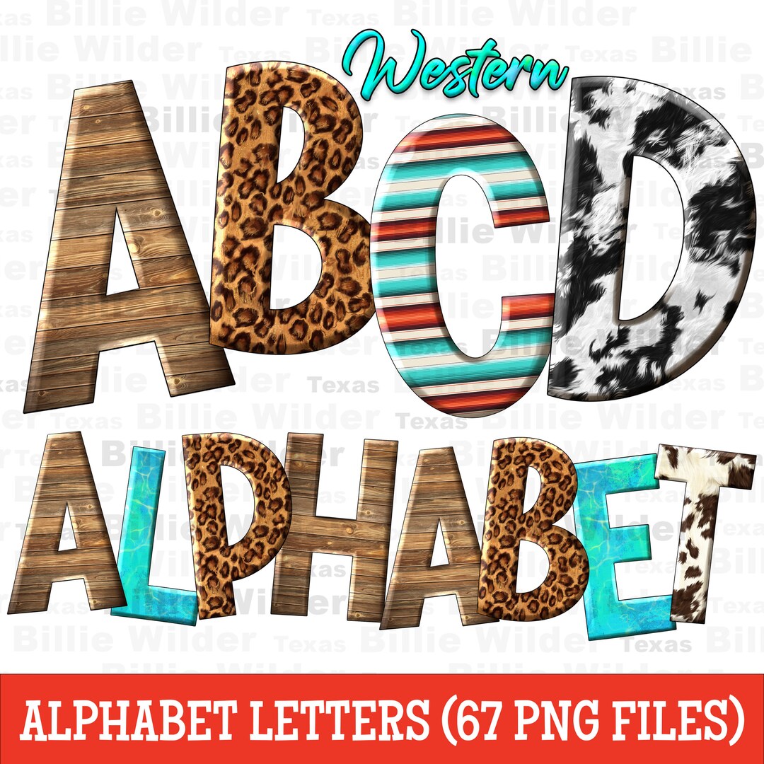 Western Alphabet Png Files Bundle, Western Doodle Letters Png, Western ...