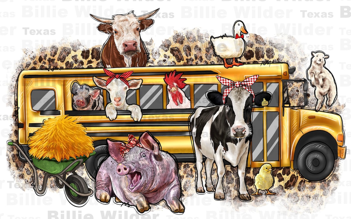 Farm Animal School Bus Png Sublimation Design Download Back - Etsy