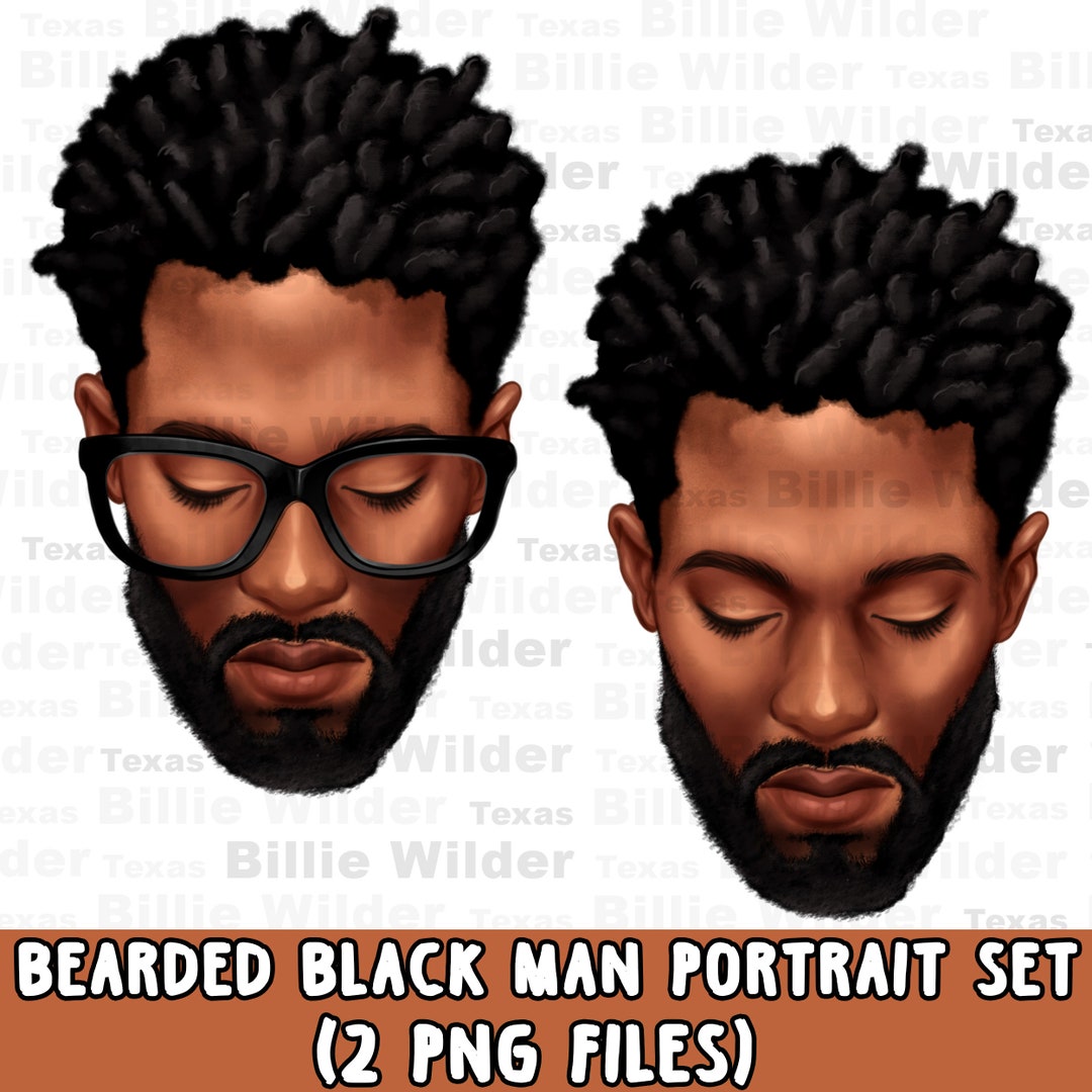 Bearded Black Man Portrait Set Png Sublimation Design Download, Afro ...