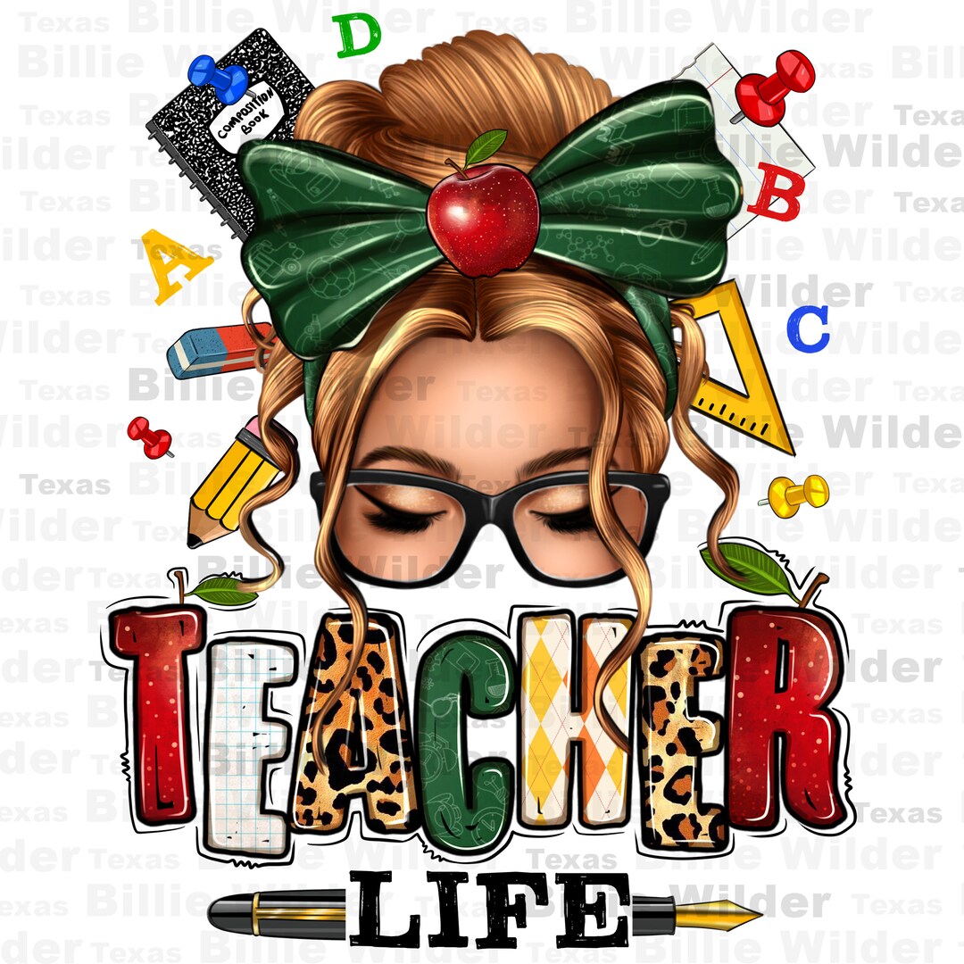 Teacher Life Blonde Caucassian Messy Bun Png, Teacher Life Png, Messy ...