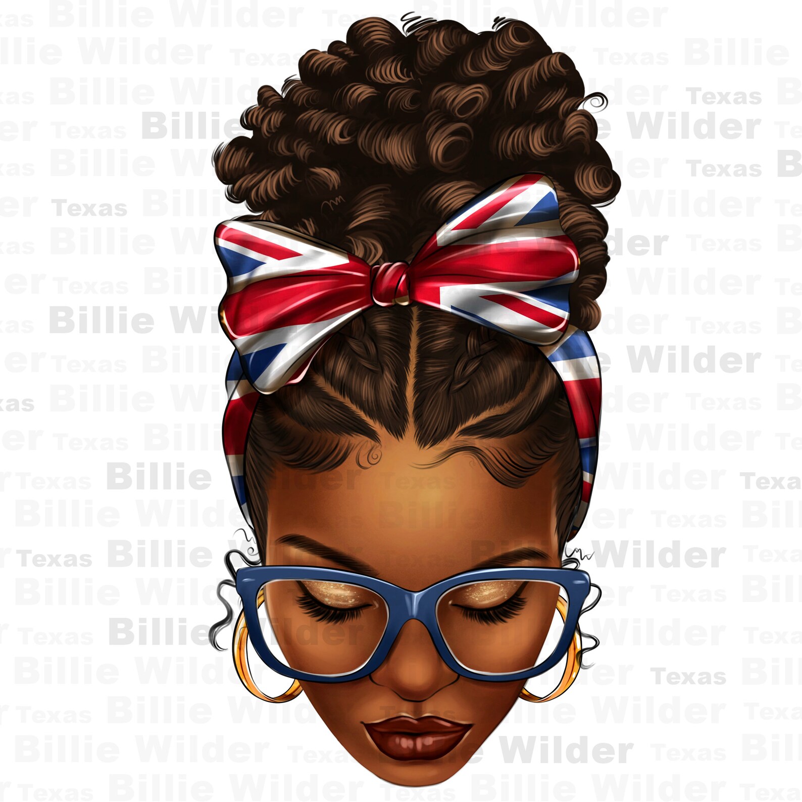 Union Jack Flag Afro Messy Bun Png Sublimation Design Download, Black ...