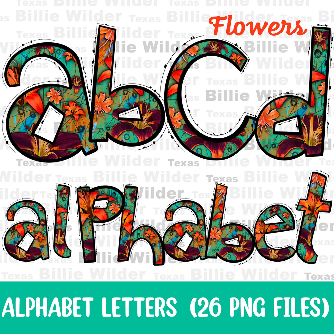 Floral Alphabet Png Files Bundle, Floral Doodle Letters Png, Floral ...