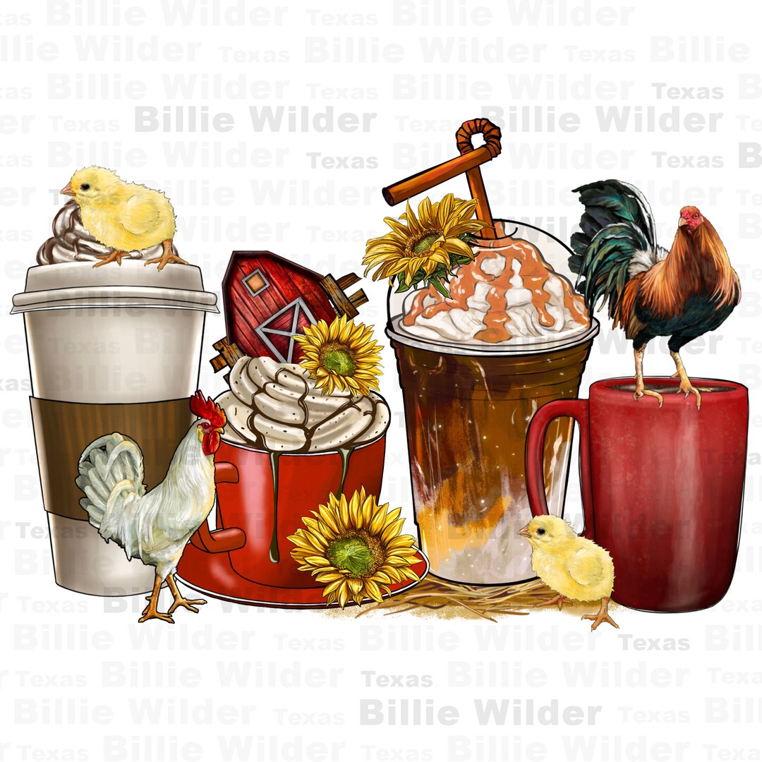 Rooster Coffee Cups Png Sublimation Design Download, Coffee Cups Png ...