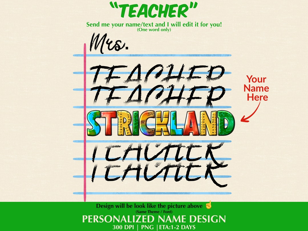 Personalized Teacher Name Png Sublimation Design Download, Teacher's ...