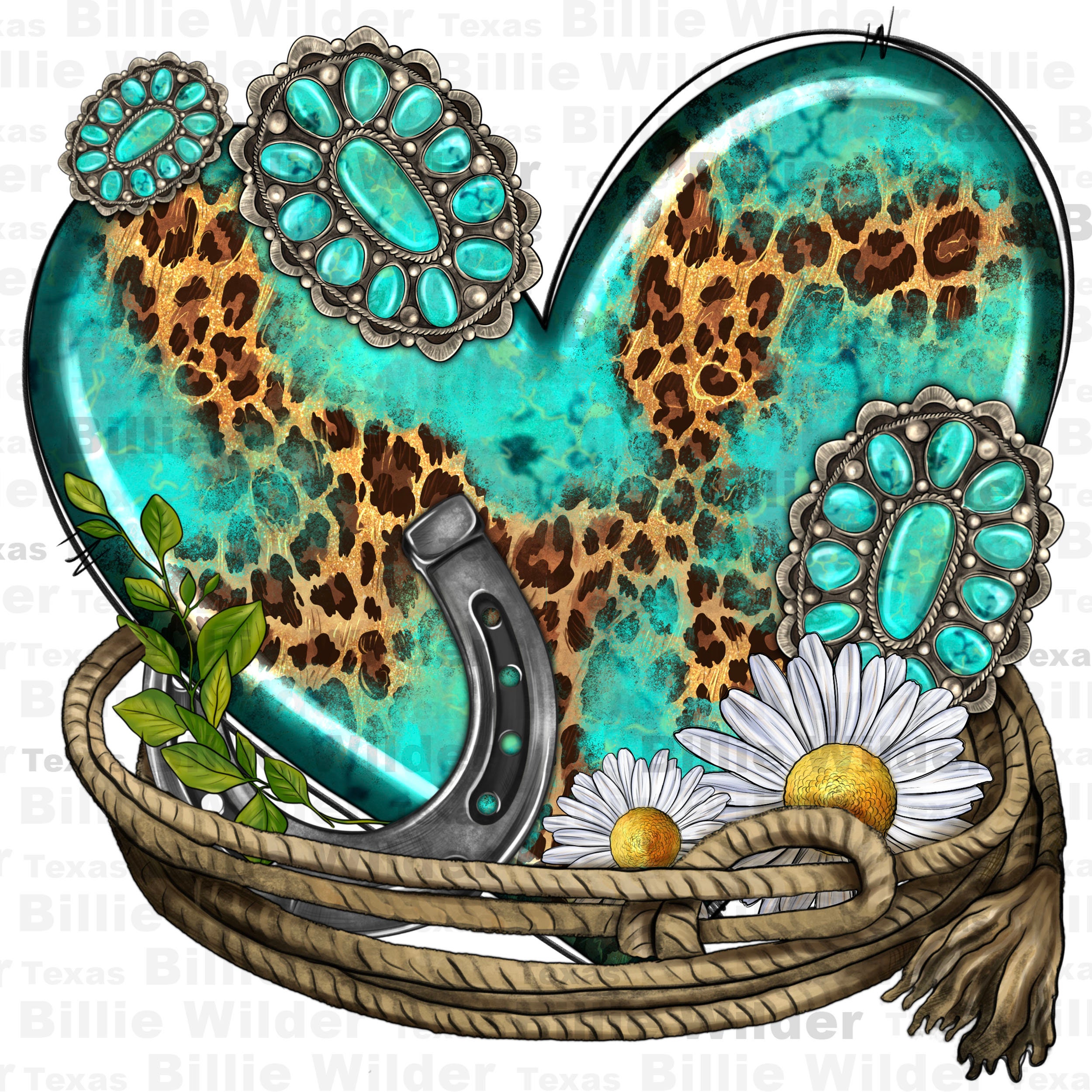 Turquoise Western Heart With Horseshoe Png Sublimation Design Download ...