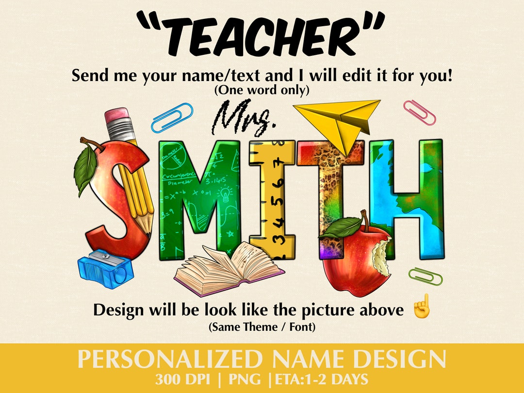 Personalized Teacher Name Png Sublimation Design Download, Customizable ...