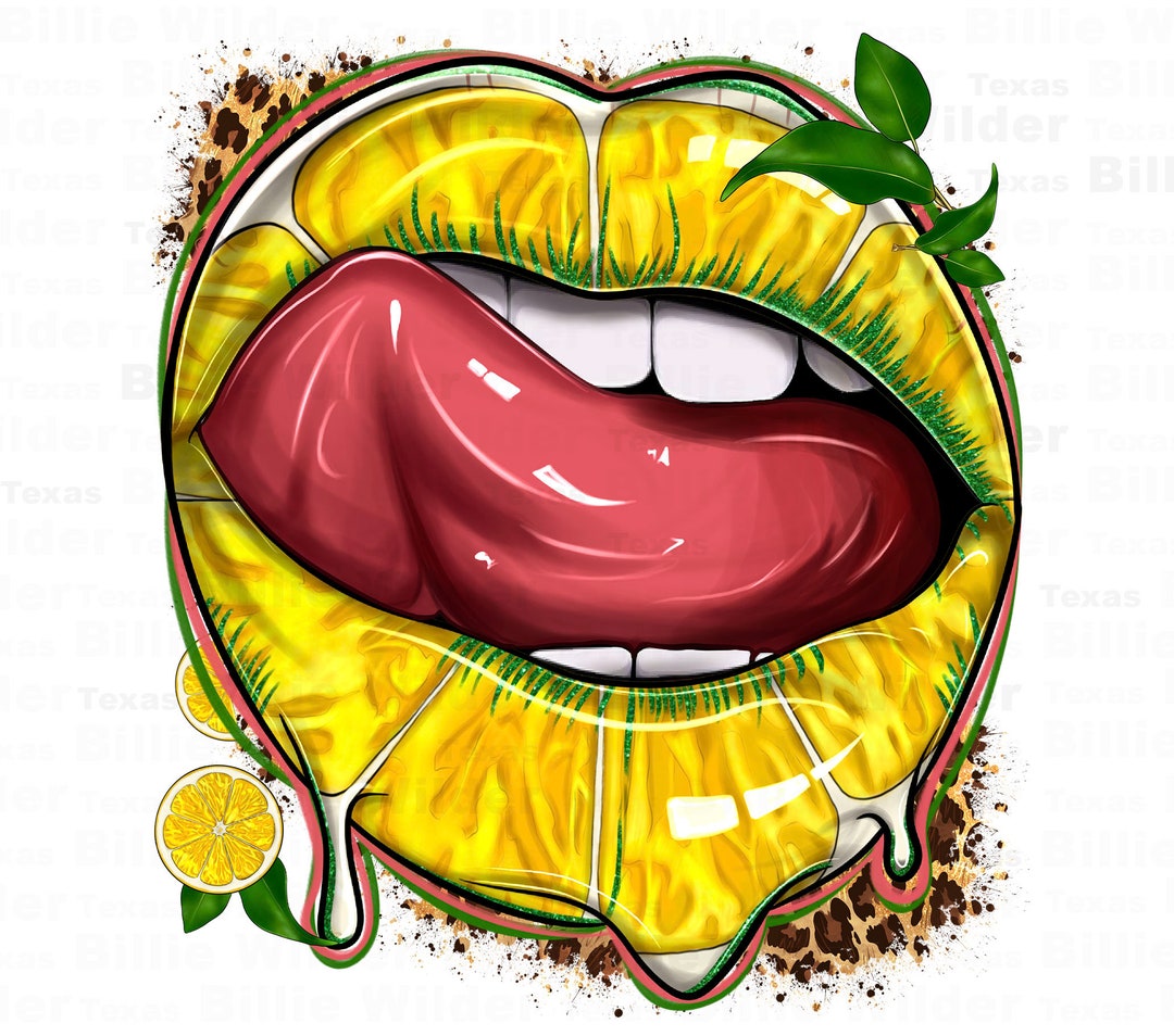 Lemon Lips With Leopard Png Sublimation Design Download, Fruit Lip Png ...