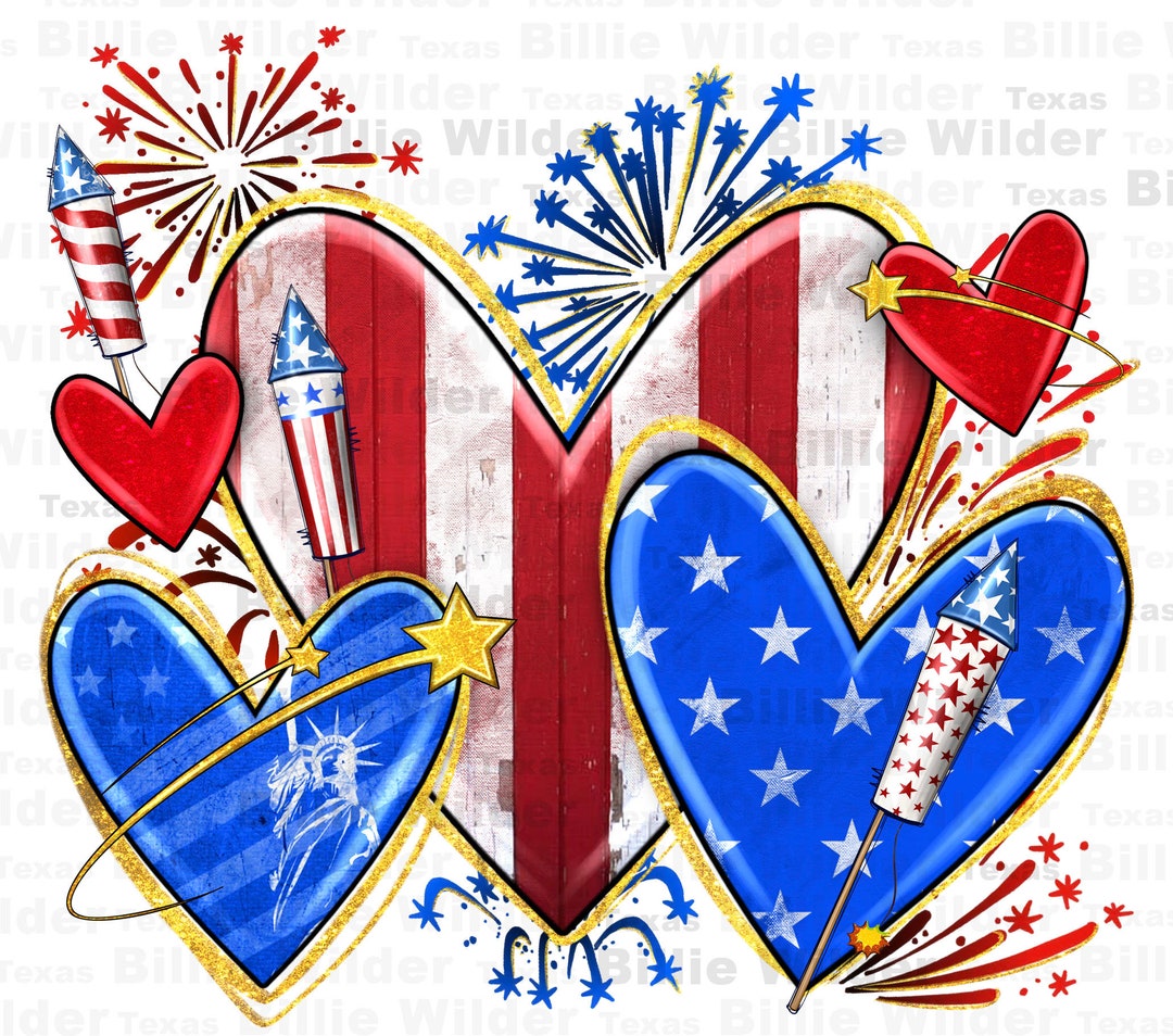 4th of July Hearts Png Sublimation Design Download, 4th of July Png ...