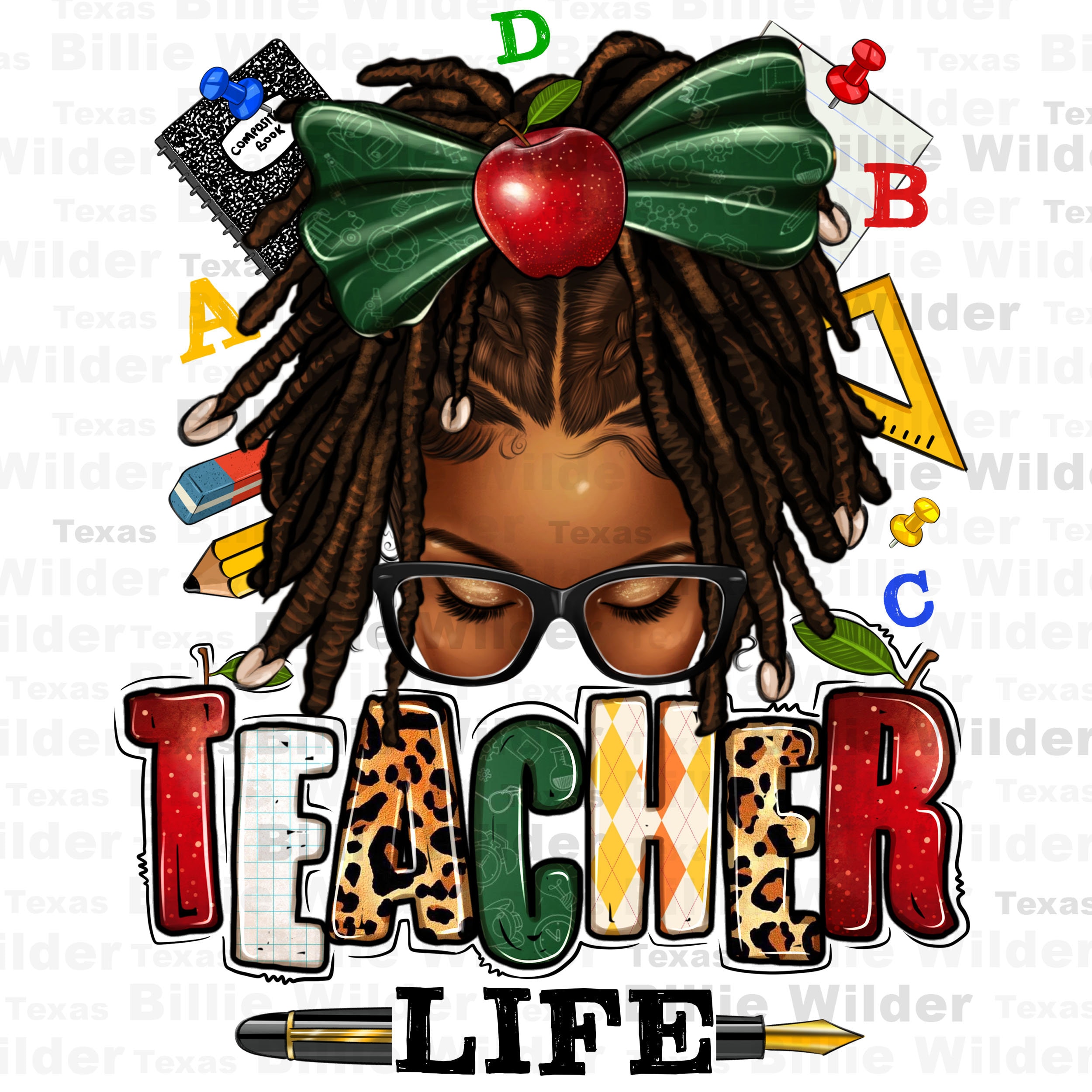 Teacher life afro locs messy bun png descarga de diseño de sublimación ...
