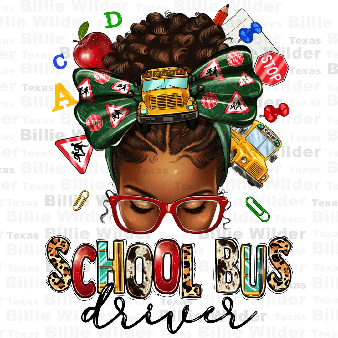 Afro Messy Bun School Bus Driver Png Sublimation Design Download,school ...