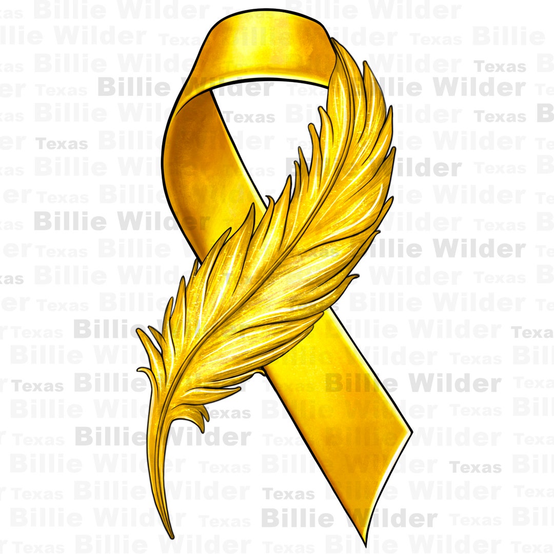 Childhood Cancer Ribbon With Feather Png, Yellow Ribbon Png, Childhood ...